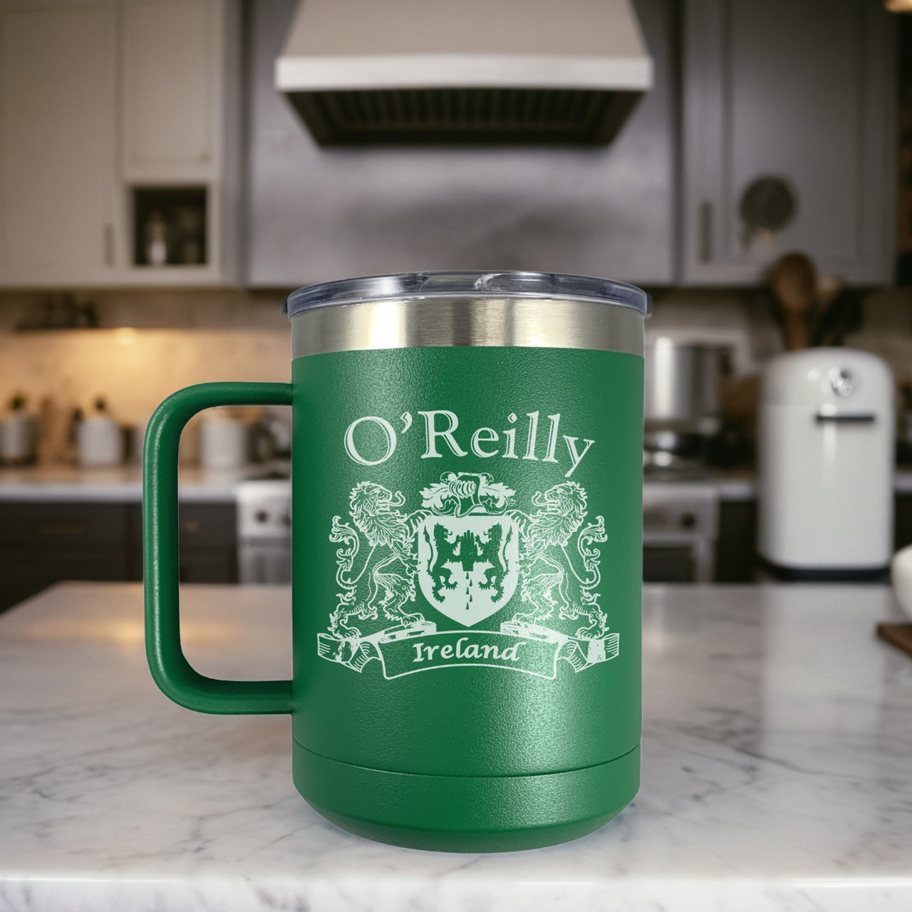 Irish Coat of Arms Travel Mug with Handle - Green