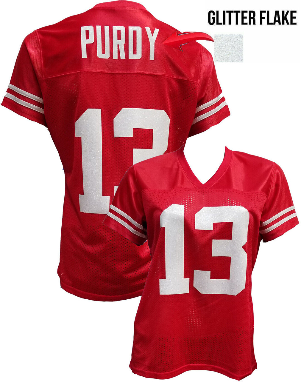 Customizable Woman's Blinged Glitter flake Football Red Purdy Jersey