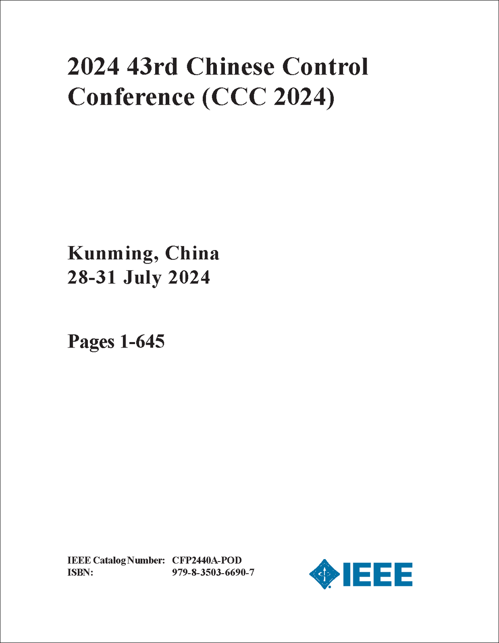 CONTROL CONFERENCE. CHINESE. 43RD 2024. (CCC 2024) (12 VOLS ...