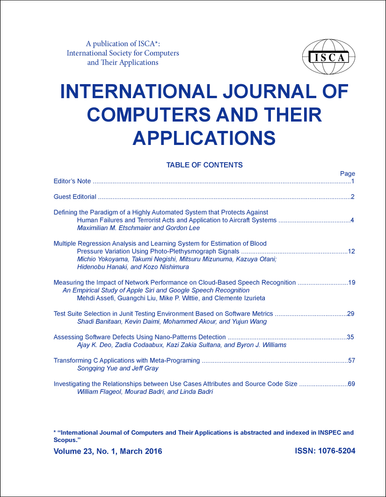 INTERNATIONAL JOURNAL OF COMPUTERS AND THEIR APPLICATIONS. VOL 23 #1 ...