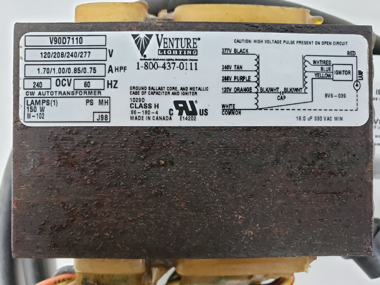 Venture Lighting V90D7110 Ballast, Capacitor, Ignitor, Cord, 150W MH M ...