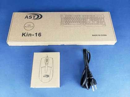 AST Keyboard, Mouse and Power Cord Kin-16 Slim USB Wired Black Bundle ...