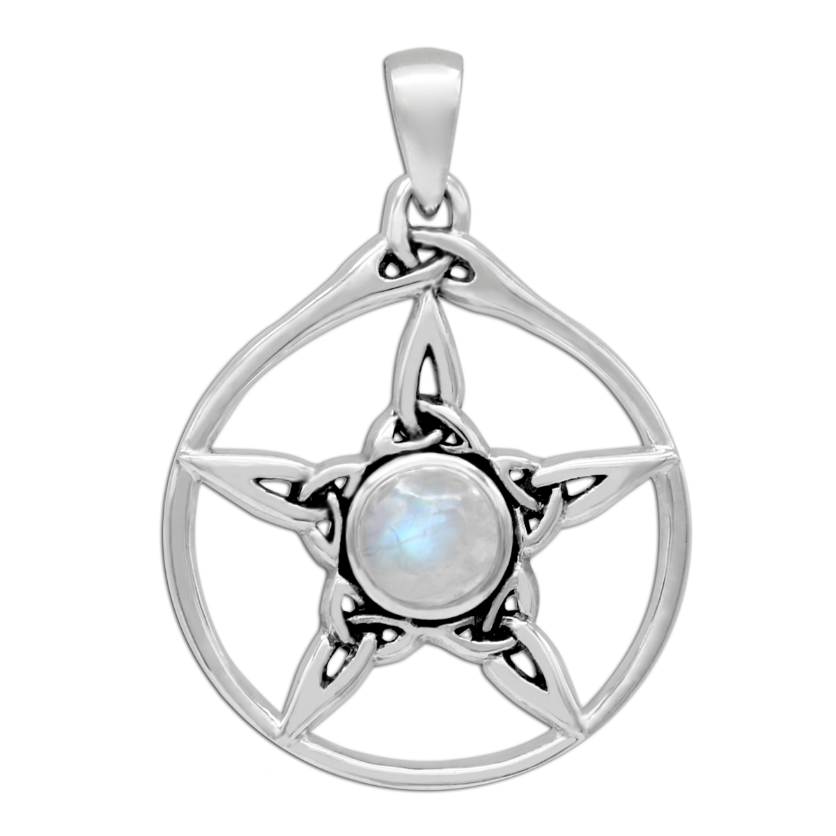 Sterling Silver Triquetra Pentacle Pentagram Pendant Rainbow Moonstone ...