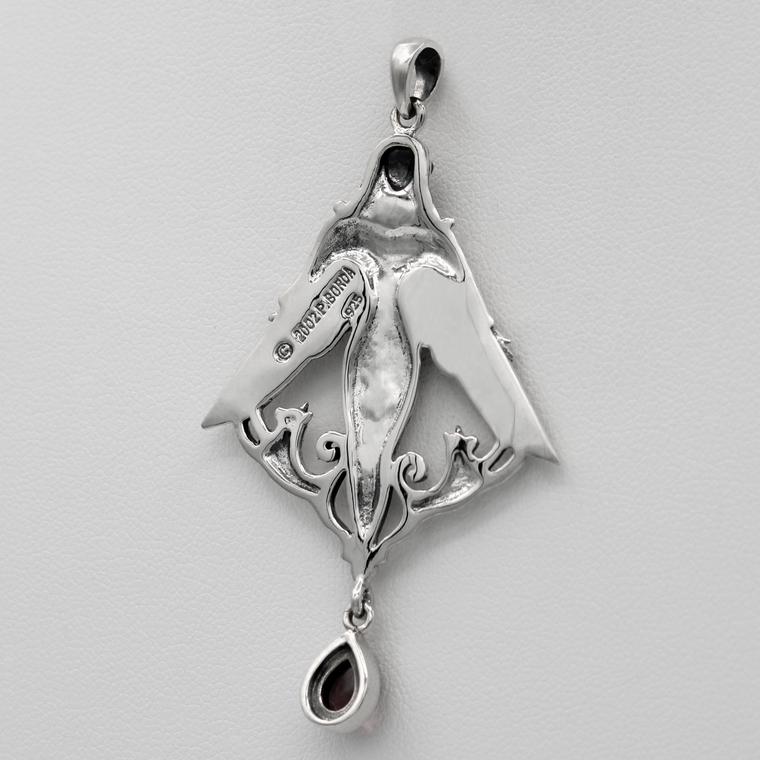 Sterling Silver Norse Goddess Freya Pendant Garnet Jewelry