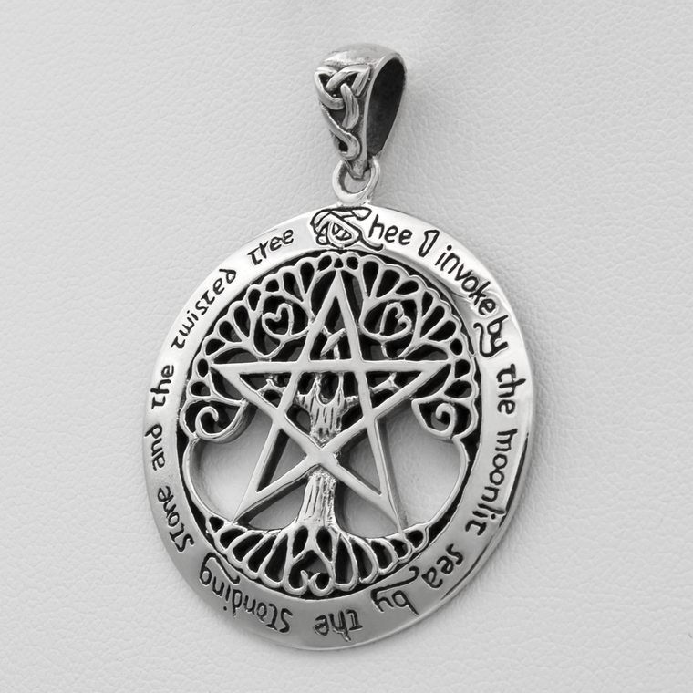 Sterling Silver Extra Large Cut Out Tree Pentacle Pentagram Pendant ...