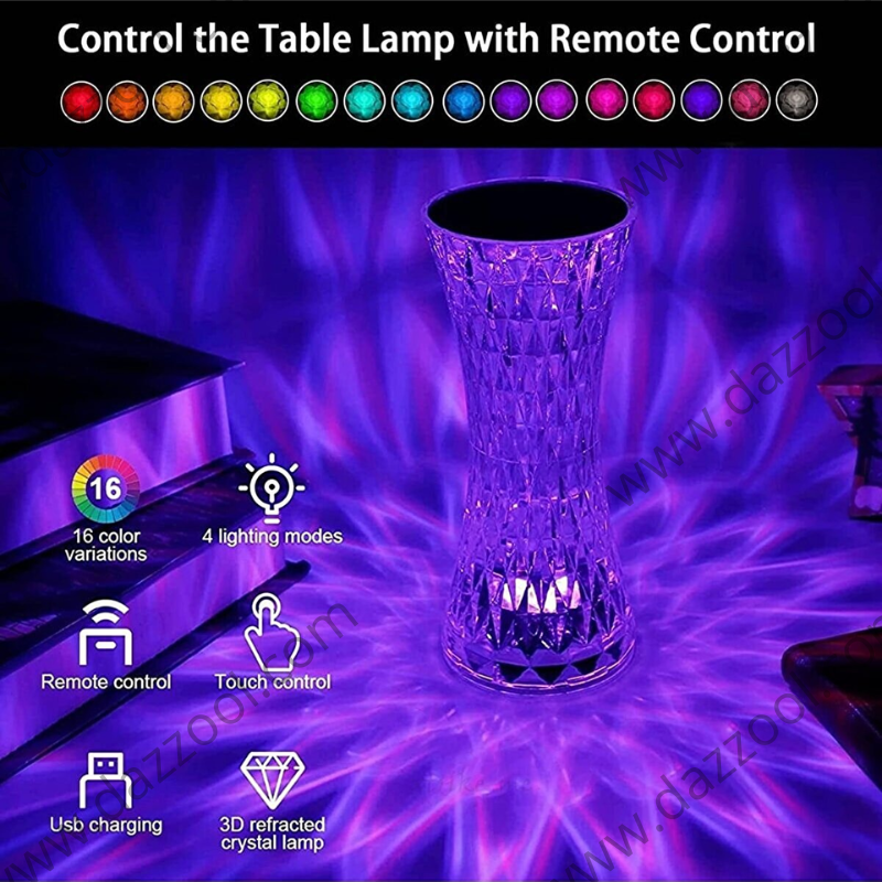 Crystal Table Lamp RGB Color Changing Night Light 16 Colors And 4 Modes ...