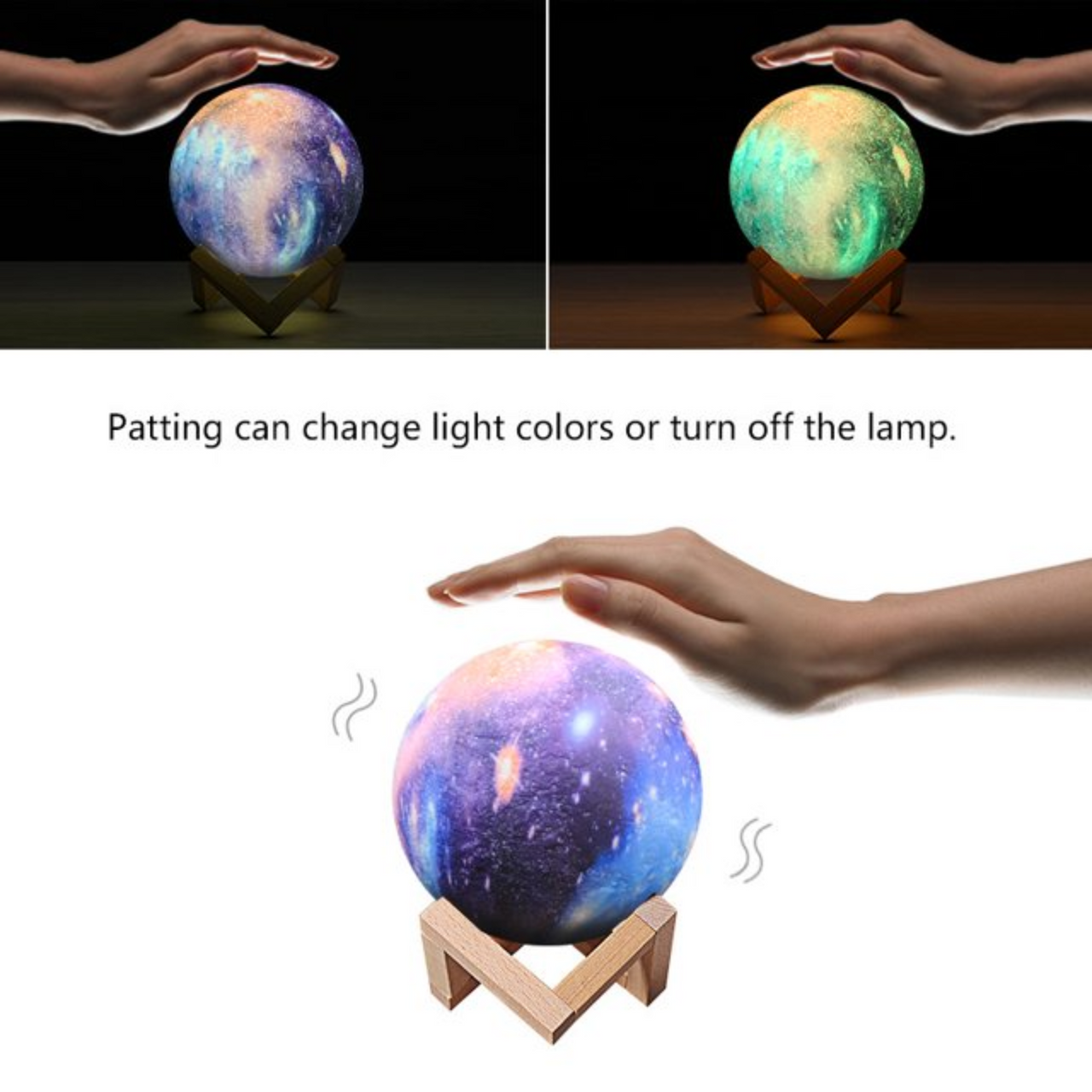 Rechargeable 3D Planet Night Light Lamp 3 Colors
