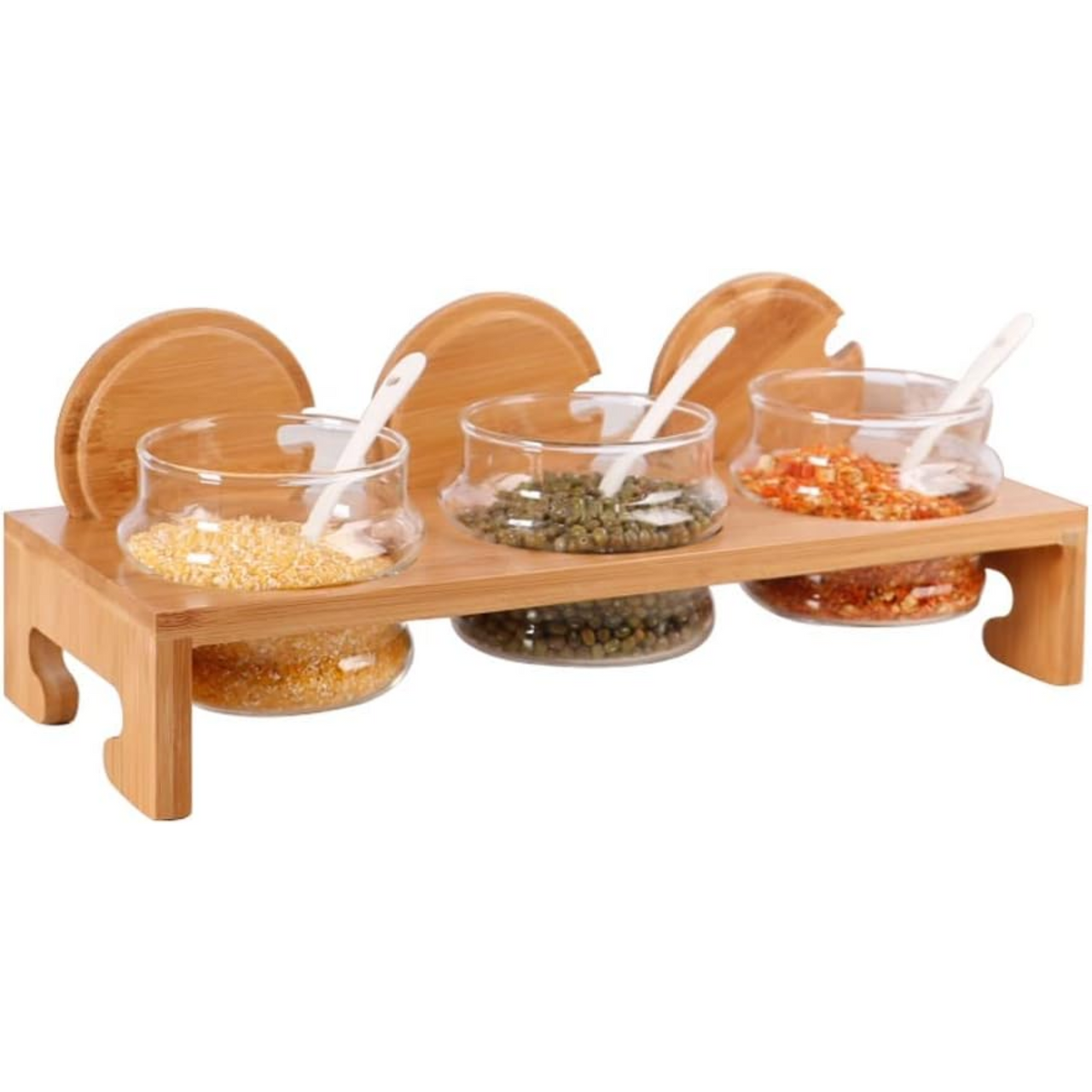 Glass Spice Jar Set With Wooden Stand