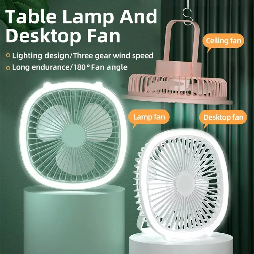 2 in 1 Rechargeable Desktop Fan with LED Light