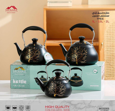 Momaz Black With Gold Tree Stainless Steel Pot Set