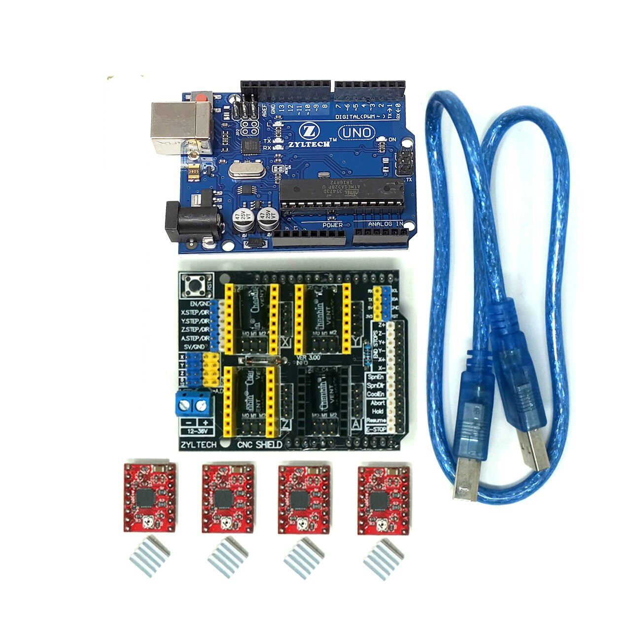 Arduino Uno Compatible Cnc Kit Shield 4x A4988 Drivers Zyltech Engineering Llc
