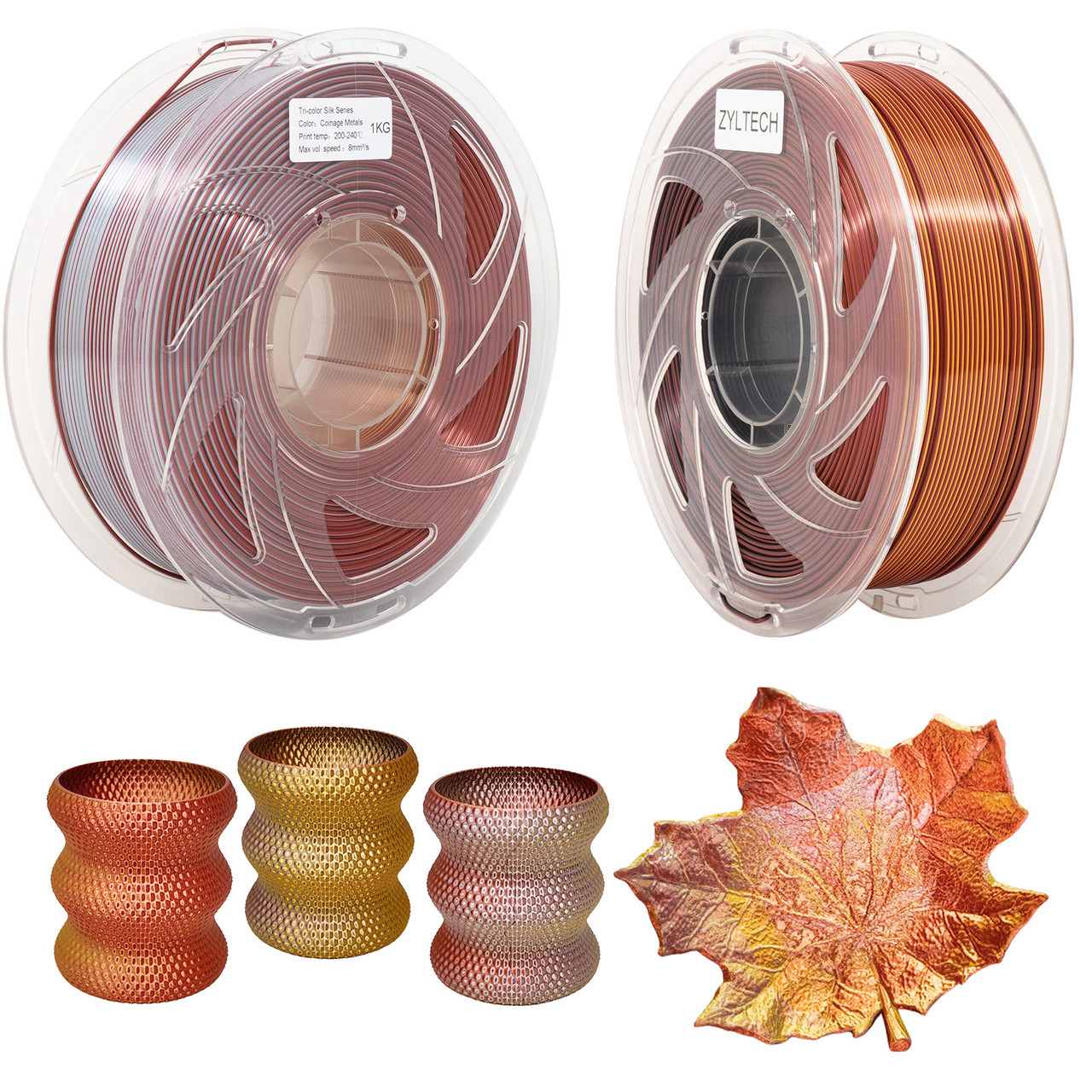 Tri-Color Silk Series 3D Printer Filament 1.75mm 1 kg 2.2 lbs | ZYLtech