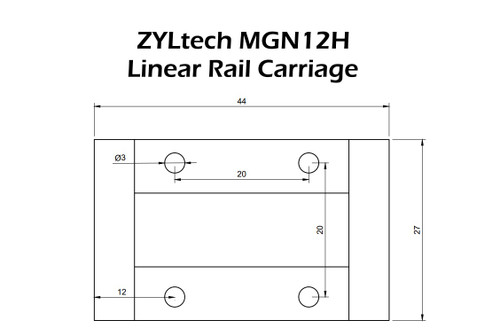 Zyltech MGN12 H-TYPE - Linear Rail with Single or Double Carriage Block ...