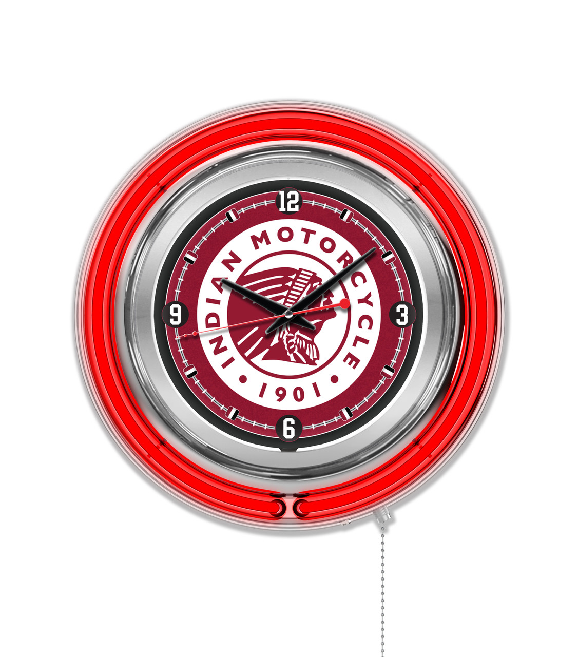 15" Indian Motorcycle "Head" Clock w/ Double Neon Ring