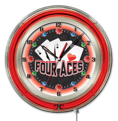 4 Aces Clock w/ Double Neon Ring