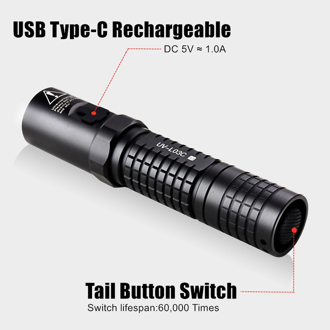 Tank007 UV-L03C NDT forensic rechargeable 365 nm ultraviolet blacklight ...