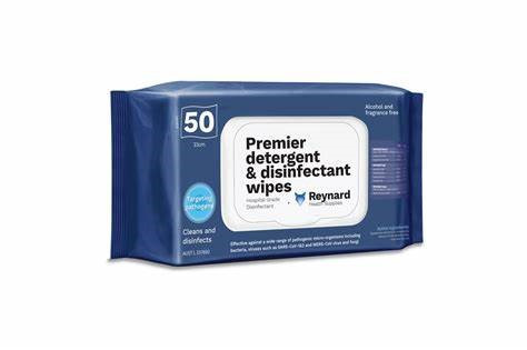 "Premier Detergent and Disinfectant Wipes, 33x22cm, Soft Pack/50 ...