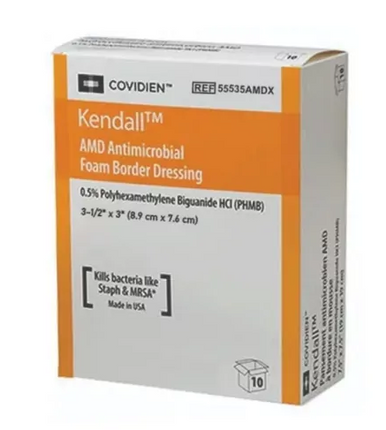 Kendall Amd Antimicrobial Foam Border Dressing Fenestrated 8.9Cmx7.6Cm ...