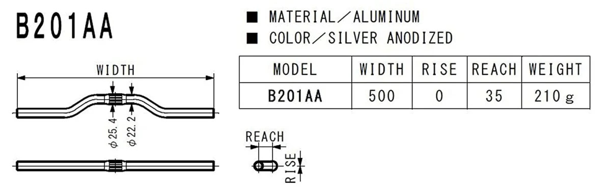 Nitto B201AA Riser City Bicycle Handlebars | 25.4mm Clamp | 500mm Width ...