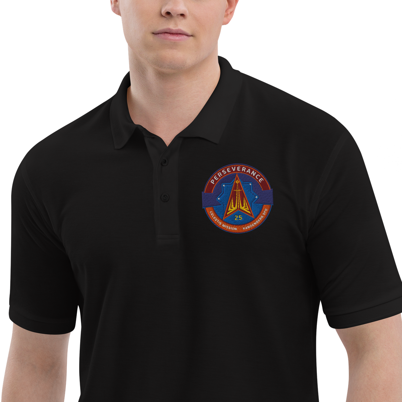 Men's Embroidered Premium Polo Shirt | Perseverance Flight - Celestis ...
