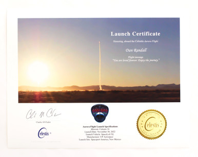 Aurora Flight Launch Certificate Printed