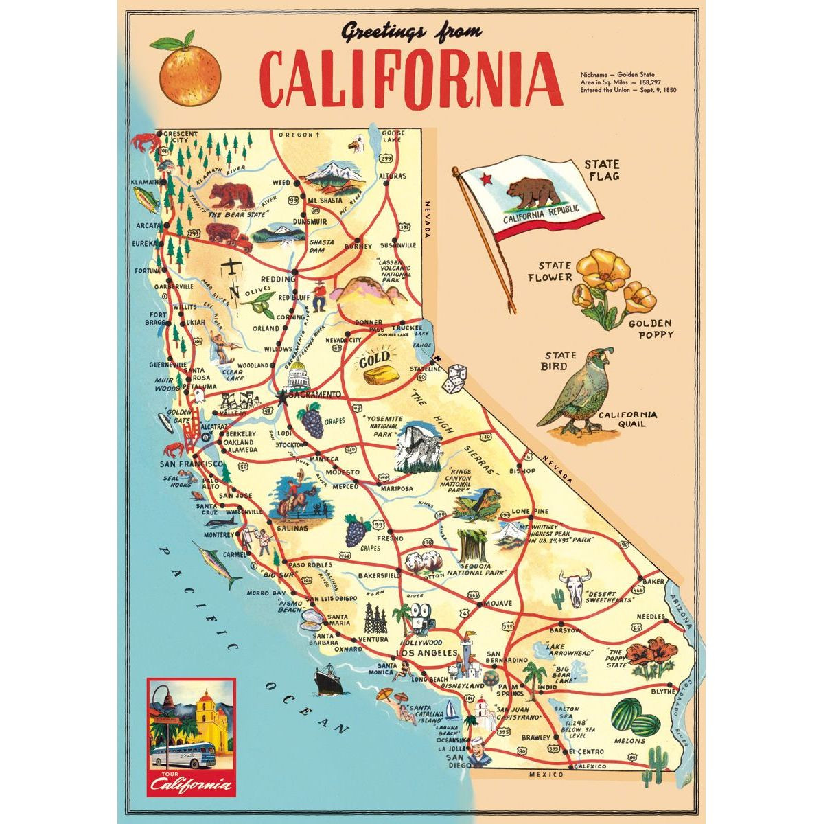 Cavallini Paper, California Map - FLAX ART & DESIGN