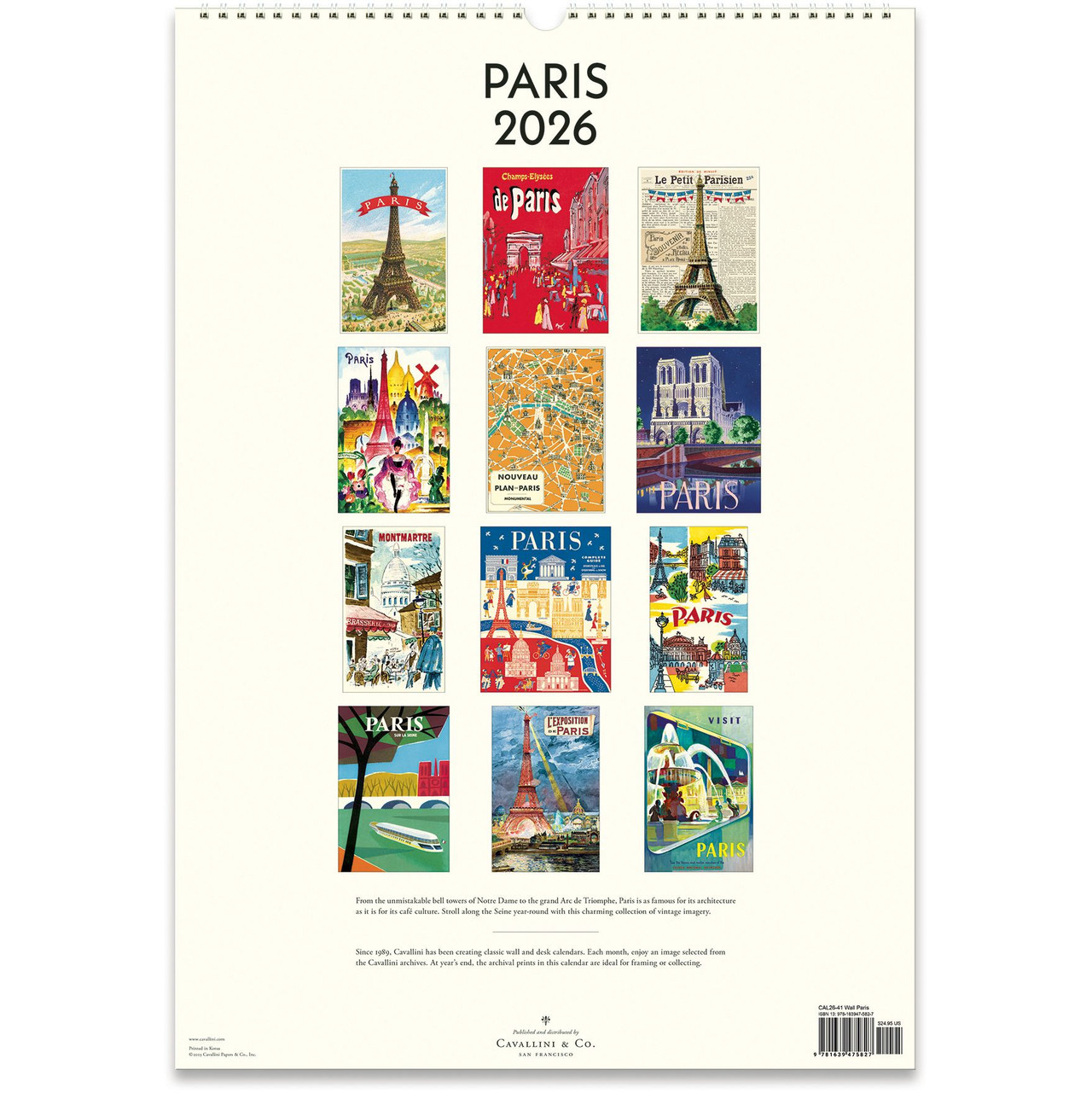 Cavallini 2026 Wall Calendar, Paris - FLAX art & design