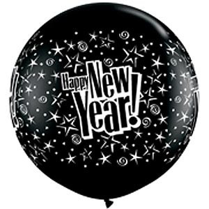 Large Happy New Year Onyx Black Balloon 90cm Latex - Sydney Party Shop