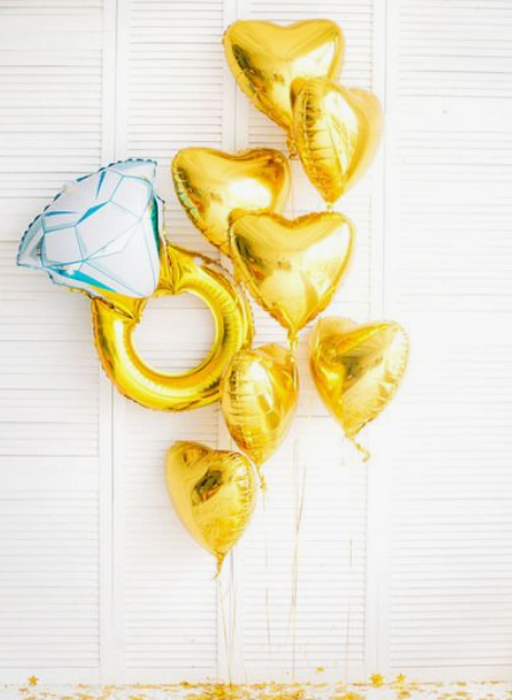 Diamond and gold hearts loose balloon combo