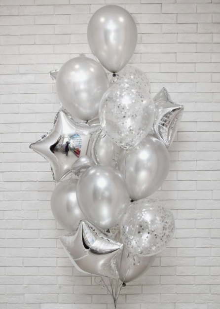 Silver and glittery balloon bouquet