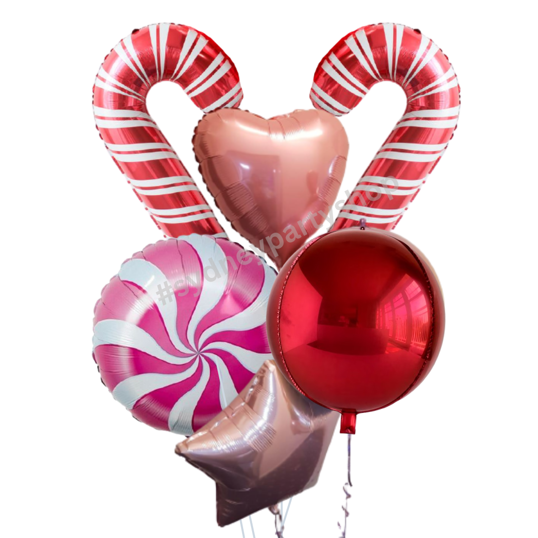 Candy Cane Christmas Red Balloon Bouquet