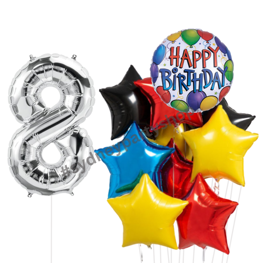 Happy Birthday Multi Coloured Balloon Bouquet with Number
