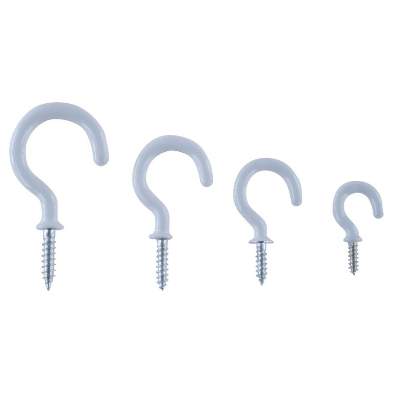 Fasteners & Fixings in Storage Case Round Screw Hooks White PVC
