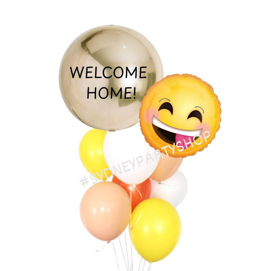Personalized Welcome Home with Smiley Balloon Bouquet