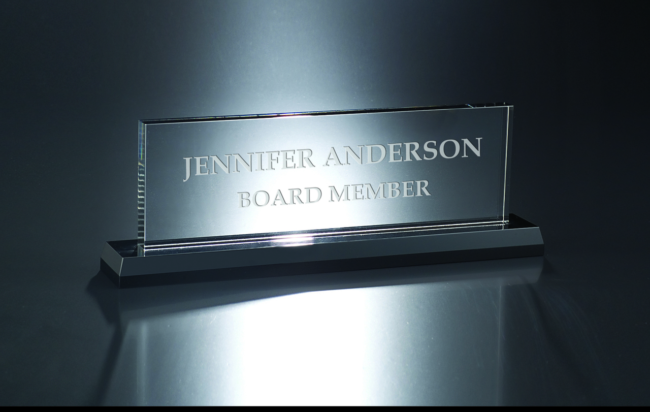 Name Plate Engraving | Name Plate for Desk | Crystal with Black Base ...