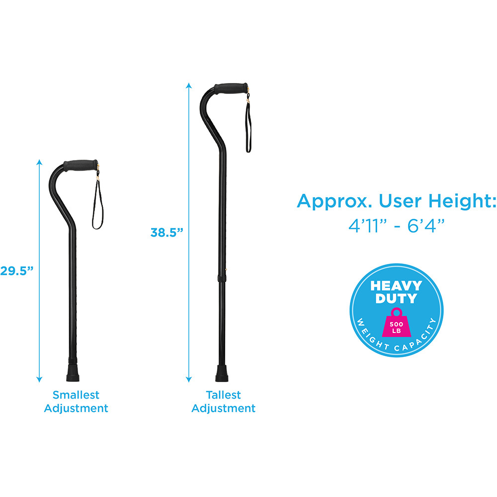 Buy Heavy-Duty Walking Cane with Offset Handle and Strap