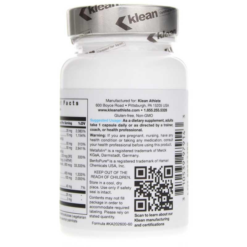 Klean Athlete Klean B-Complex- 60 Capsules - Free 2 to 4 Day Delivery