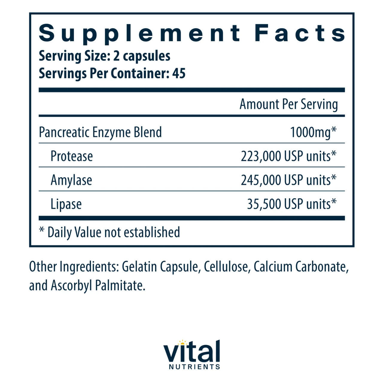 Vital Nutrients Pancreatic Enzymes 1000mg (full strength) - capsules