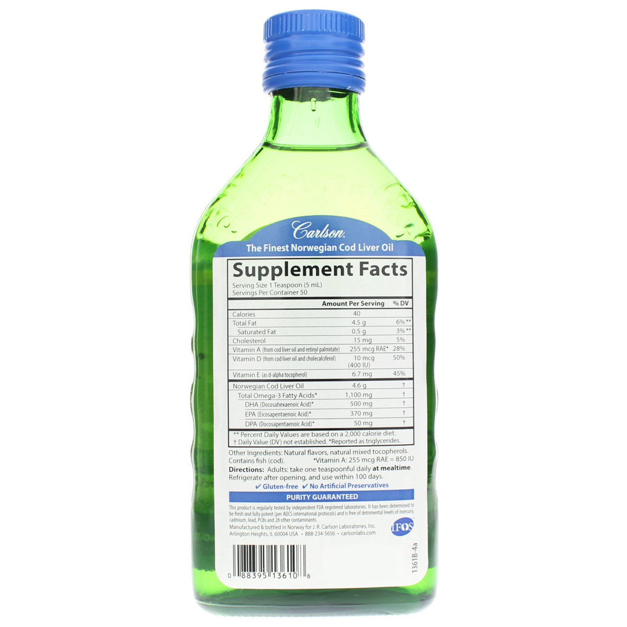 Cod Liver Oil 1100 Mg Omega-3s Liquid, Carlson Labs