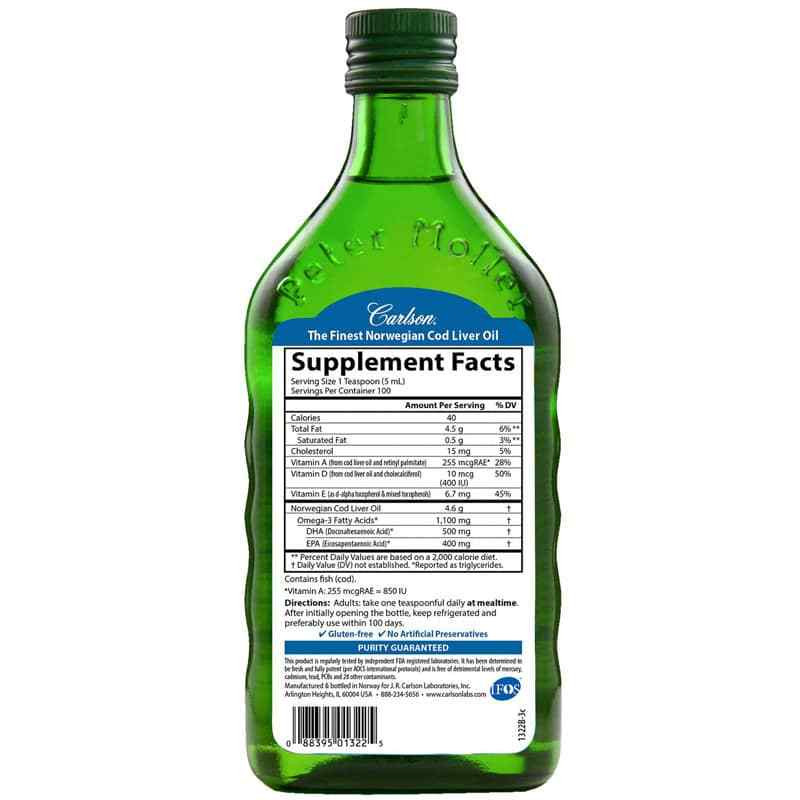 Cod Liver Oil 1100 Mg Omega-3s Liquid, Carlson Labs