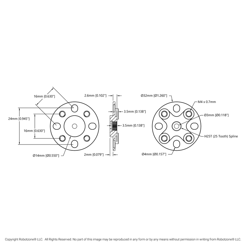 1906 Series Low Profile Servo Hub 25 Tooth Spline 32mm Diameter