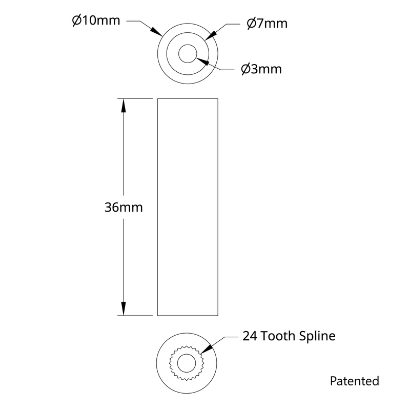 10mm Round Servo Shaft 24 Tooth Spline 36mm Length Gobilda
