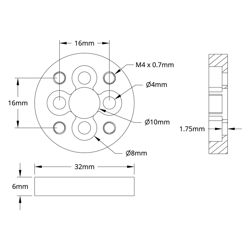 1511 Series 32mm OD Counterbored Pattern Spacer (6mm Length) - goBILDA