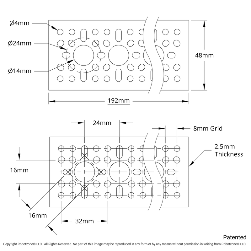 1123 Series Pattern Plate (1 x 7 Hole, 48 x 192mm) - goBILDA