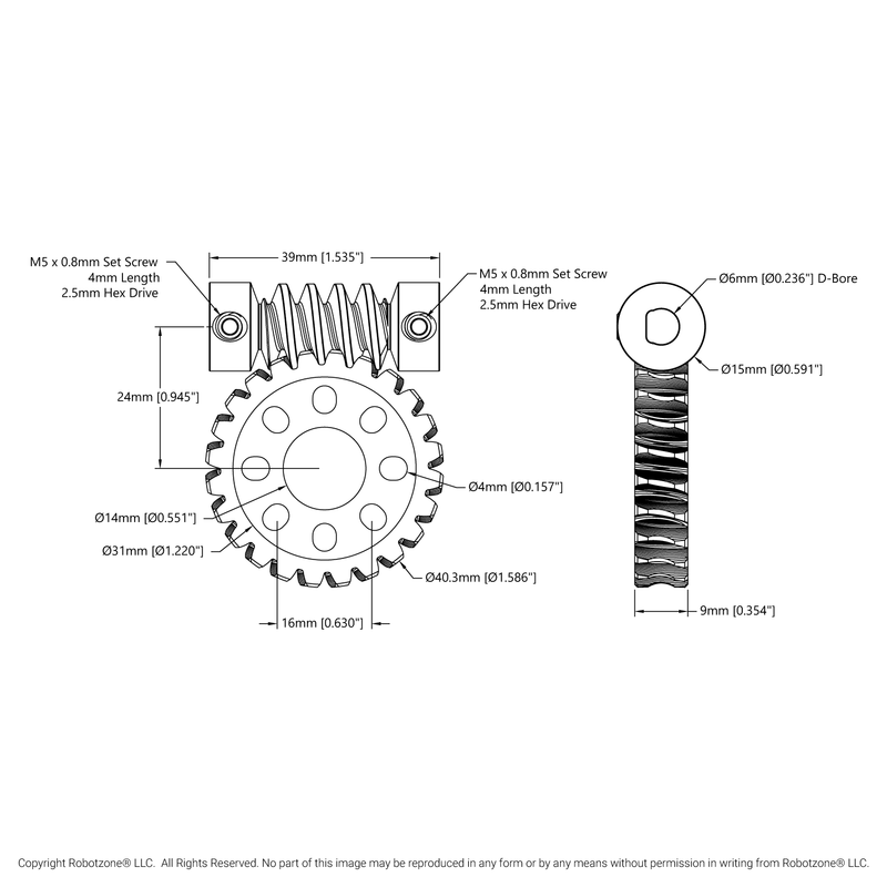 Worm Gear Set 241 Ratio 6mm D Bore Worm Gobilda