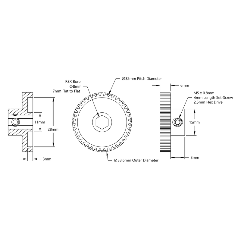 2303 Series Steel Mod 08 Pinion Gear 8mm Rex™ Bore 40 Tooth Gobilda