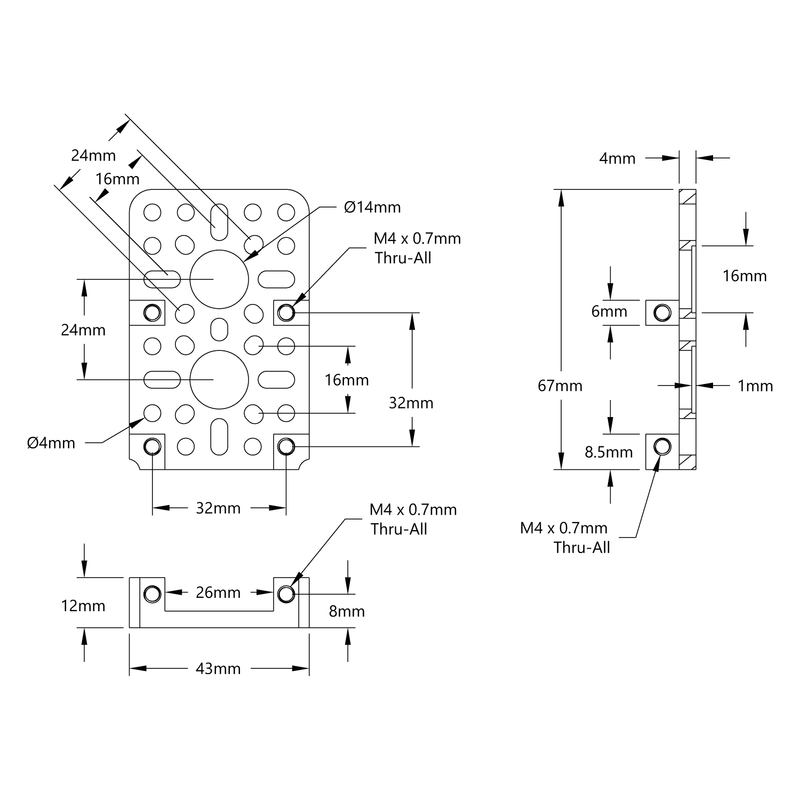 1201 Series Quad Block Pattern Mount (43-4) - goBILDA