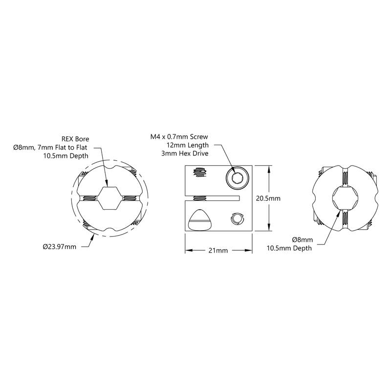 4007 Series Hyper Coupler 8mm Round Bore To 8mm Rex™ Bore Gobilda