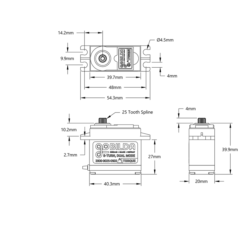 2000 Series 5 Turn Dual Mode Servo 25 2 Torque Gobilda
