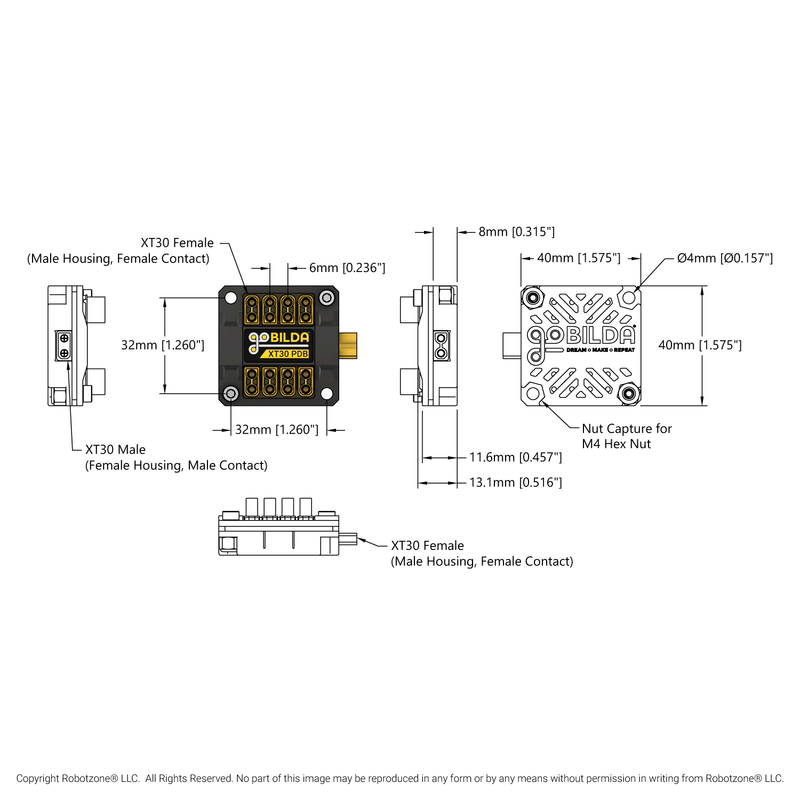 XT30 Power Distribution Board (XT30 Input, 8 x XT30 Outputs) - goBILDA